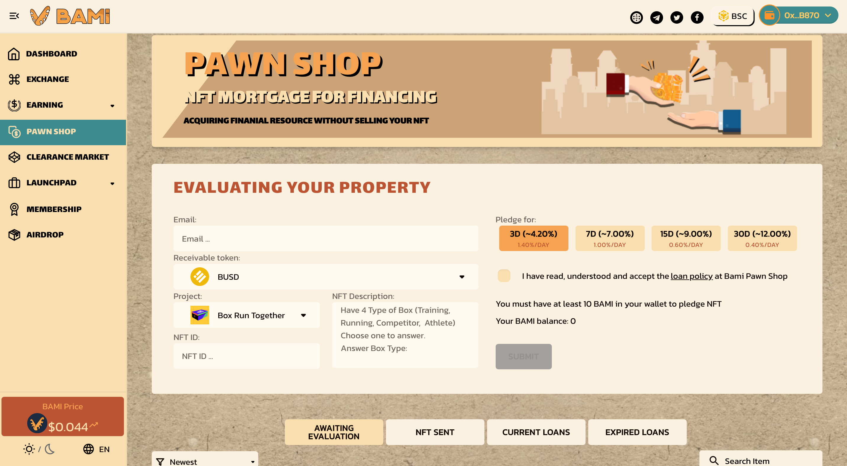 Instruction to Pledge NFT Run Together on Bami Pawn Shop - BAMI