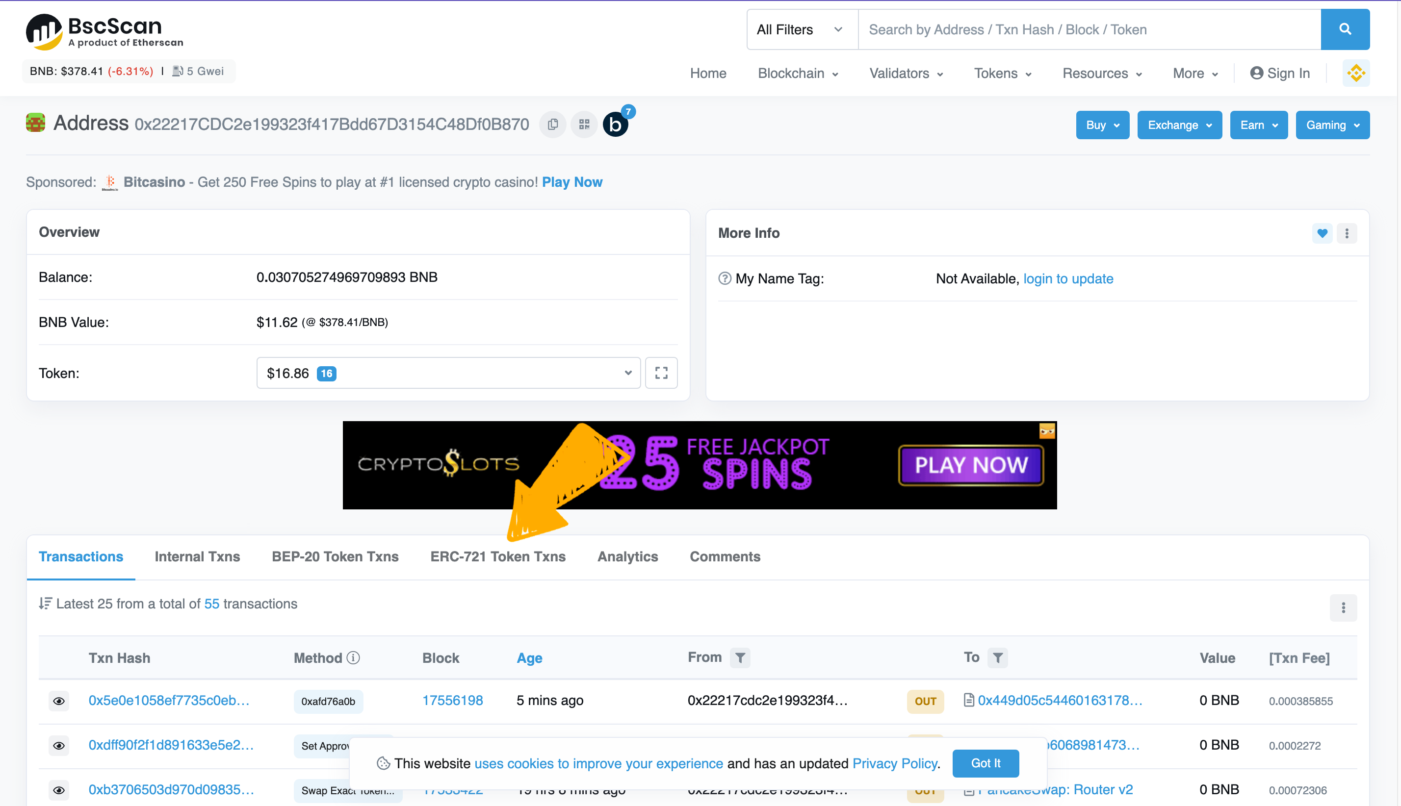 How to get NFT transaction code on BSCscan? - BAMI