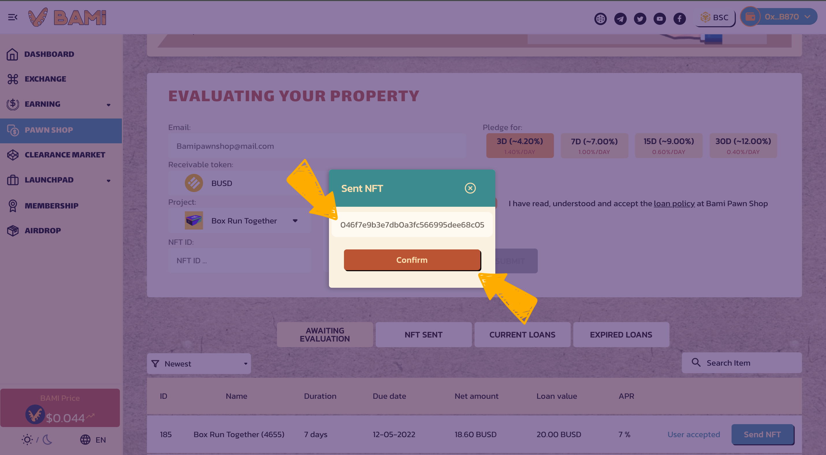 Instruction to Pledge NFT Run Together on Bami Pawn Shop - BAMI